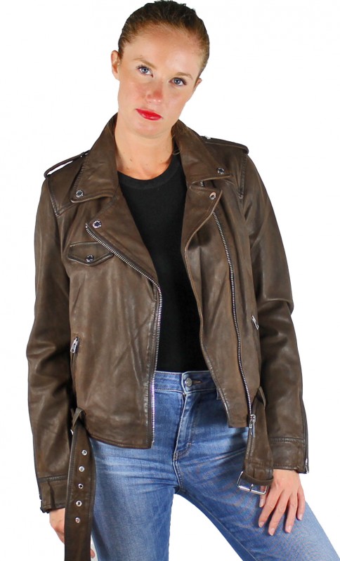 Perfecto Cuir Femme Oakwood Please 62988 couleur Marron Tailles Femmes 2XL